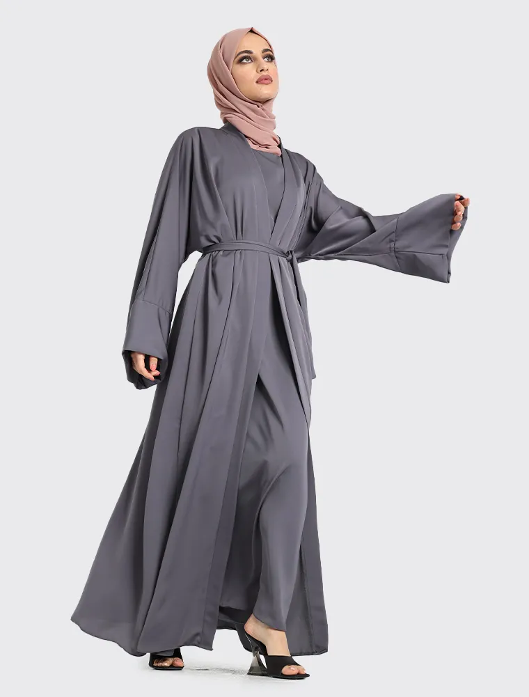 Grey Simple 2-Piece Open Abaya @£39.99