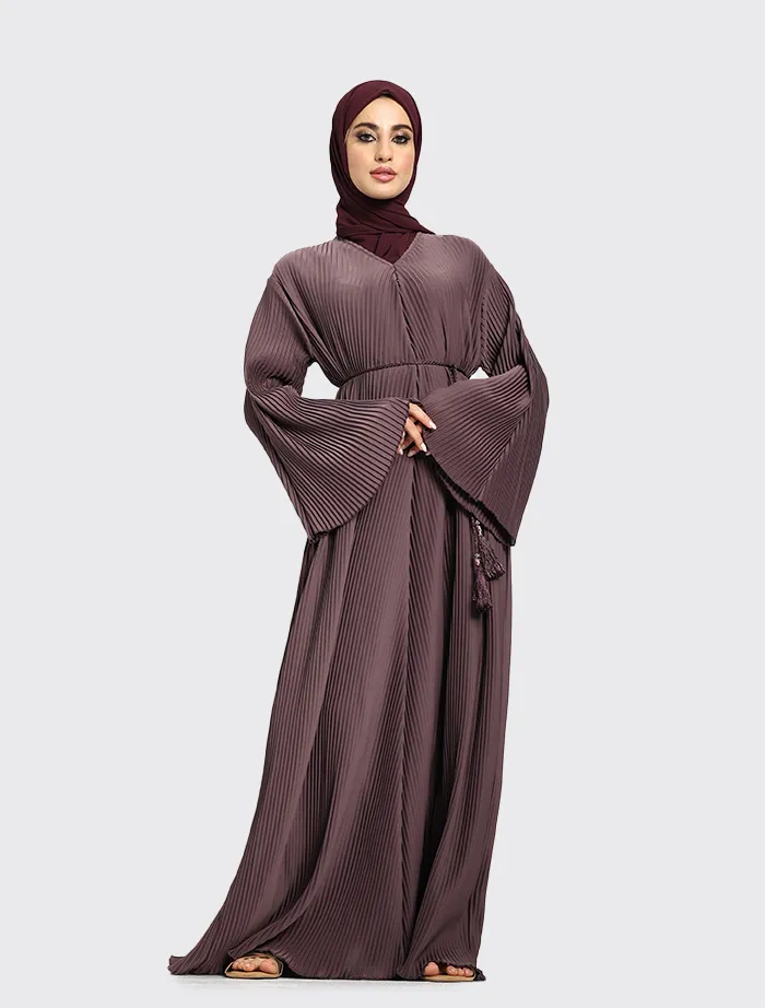 Mauve Pleated Abaya Online in USA - Zadina Abayas