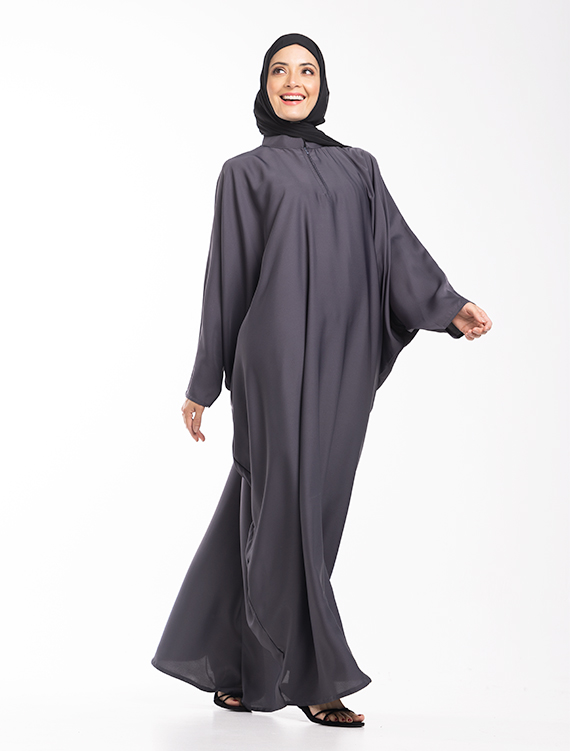 Grey Zip Batwing Abaya