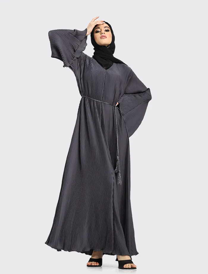 Grey Pleated Abaya