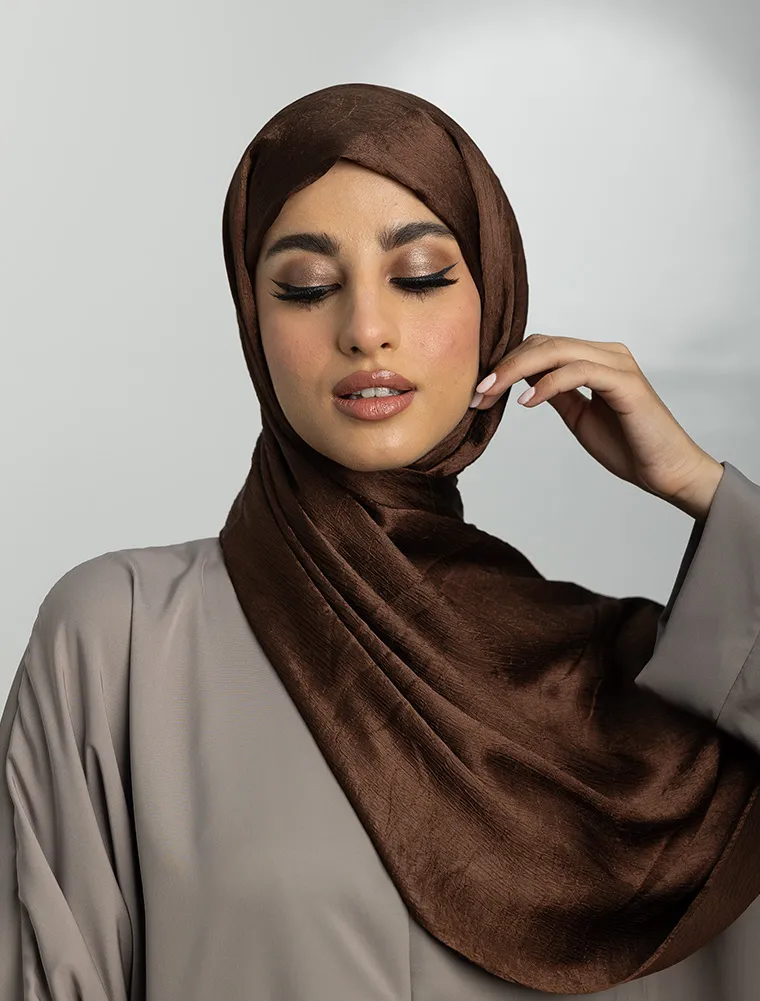 Brown Crush Satin Hijab