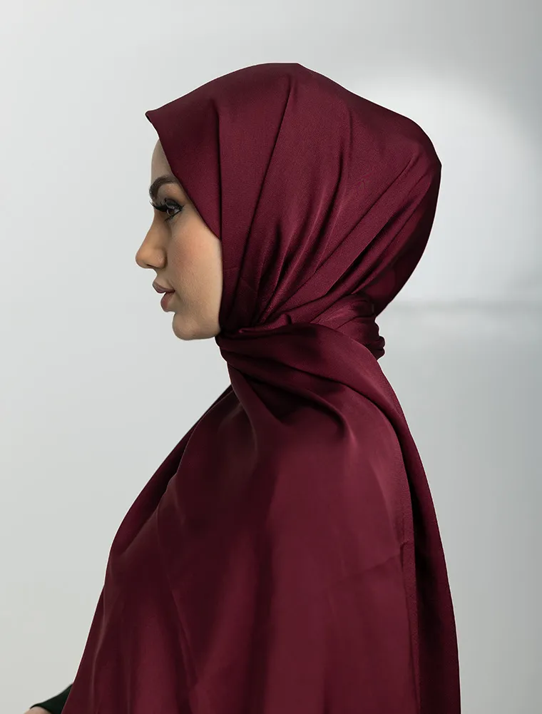 Maroon Grain Satin Hijab @$21.00