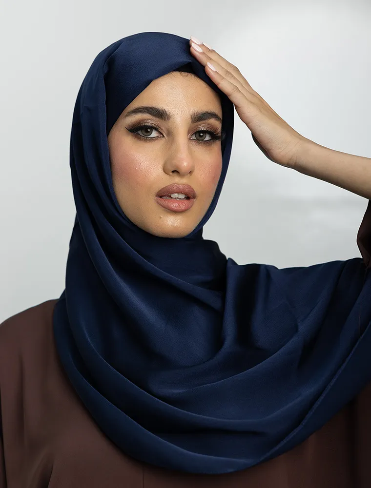 Navy Grain Satin Hijab