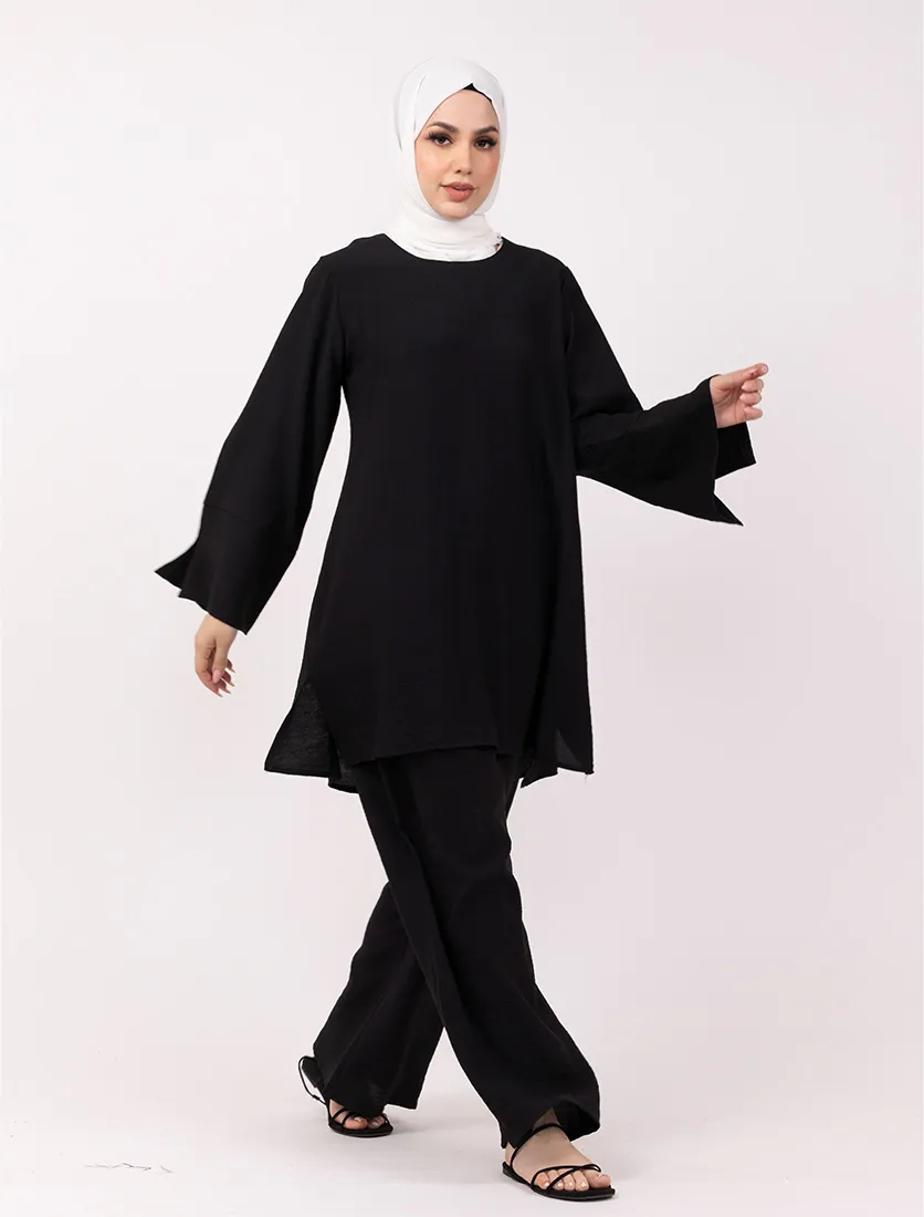 Black Matte Weave Co Ord Set @$53.00